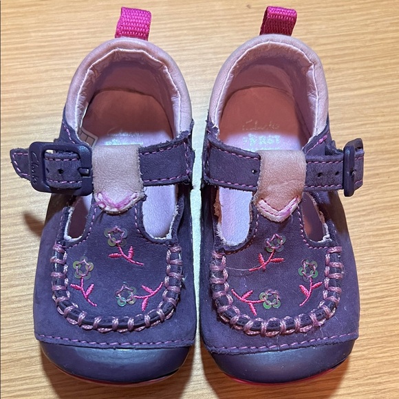 Clarks | Shoes | Clarks Purple Baby Shoes With Floral Embroidery | Poshmark